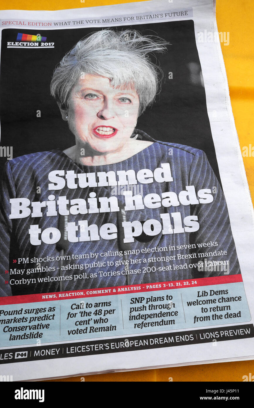 The i newspaper headline British election announcement Tory PM Theresa ...