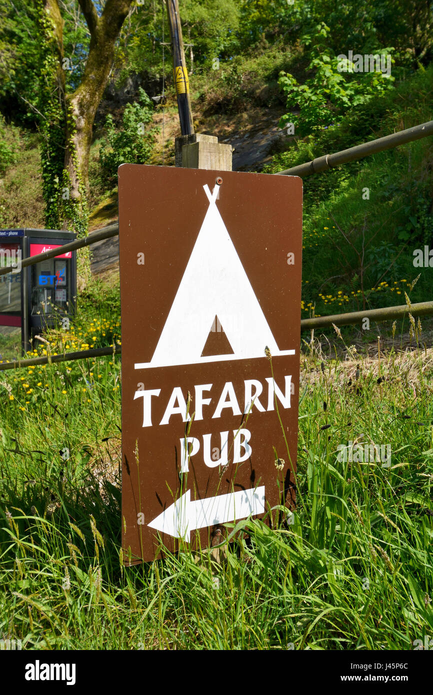 Tafarn sign for the Brondanw Tafarn (public house) in Carreg ...