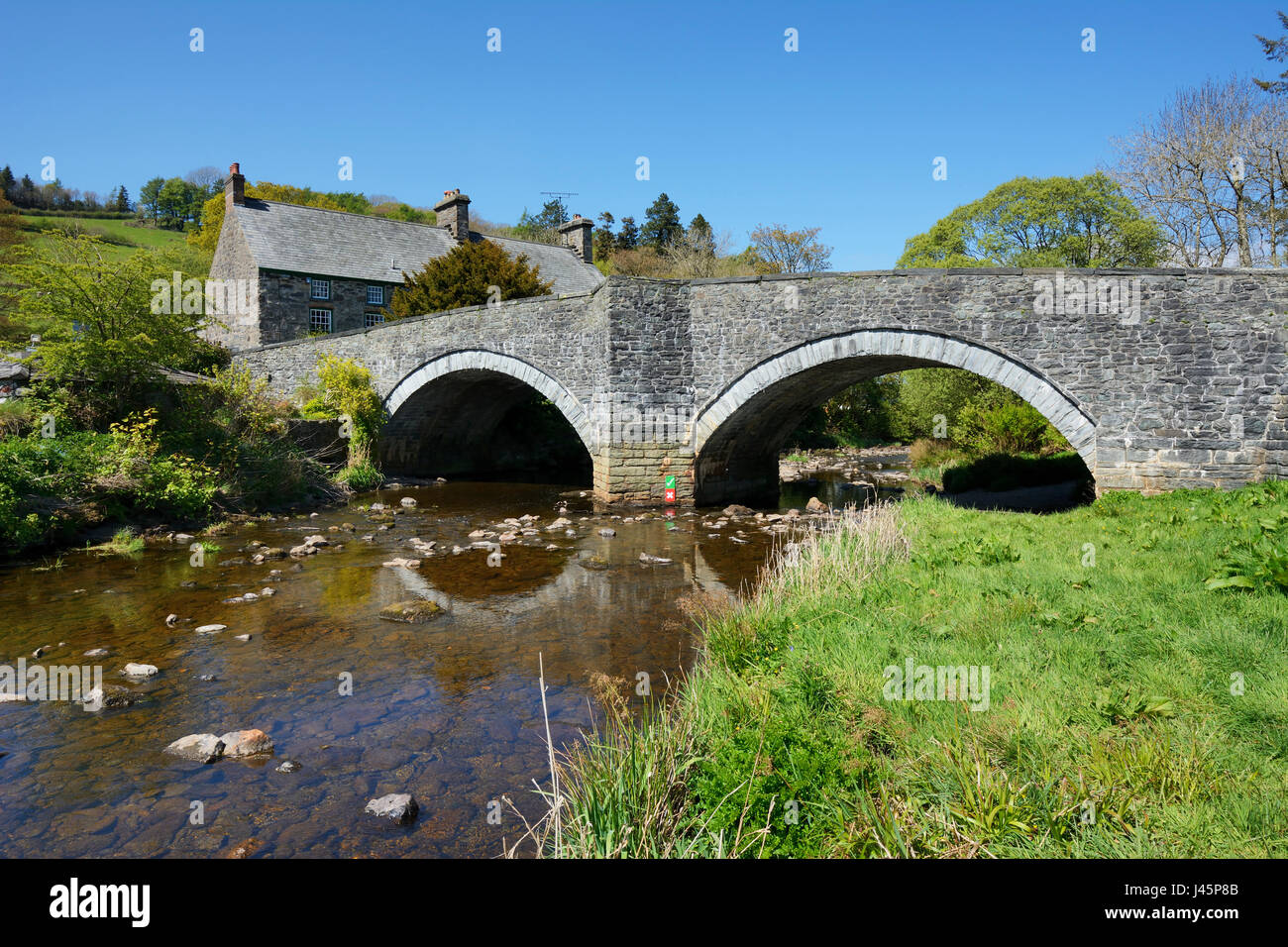 Afon Conwy flowing through the historic village of Ysbyty Ifan in North ...