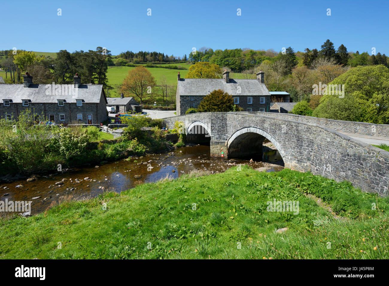 Afon Conwy flowing through the historic village of Ysbyty Ifan in North ...