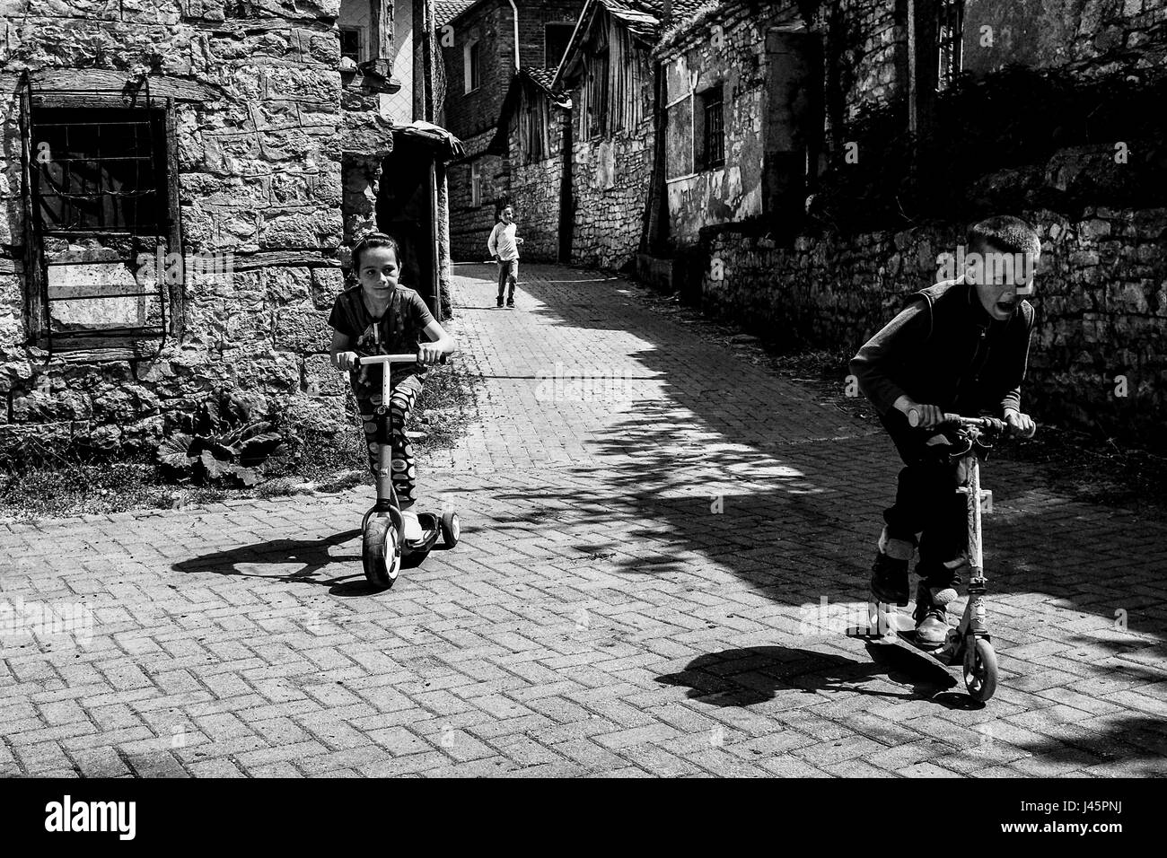 Lin, Albania. 28th April, 2017. Daily life in the village Lin on the ...