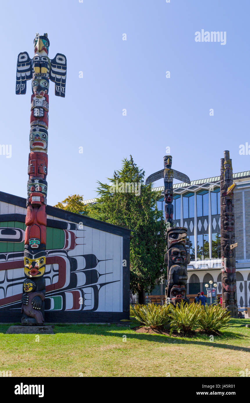 VICTORIA,BC CANADA SEPTEMBER 1,2013: Totem poles in Thunderbird park ...