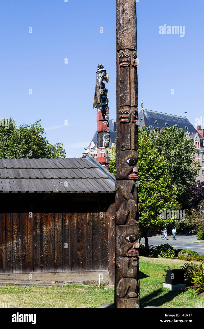 VICTORIA,BC CANADA SEPTEMBER 1,2013: Totem poles in Thunderbird park ...
