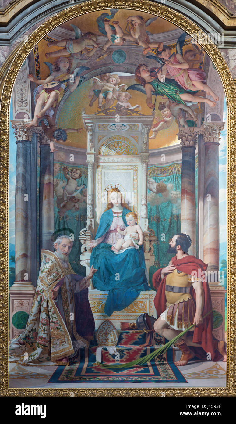 TURIN, ITALY - MARCH 16, 2017: The painting of Madonna with the saints ...