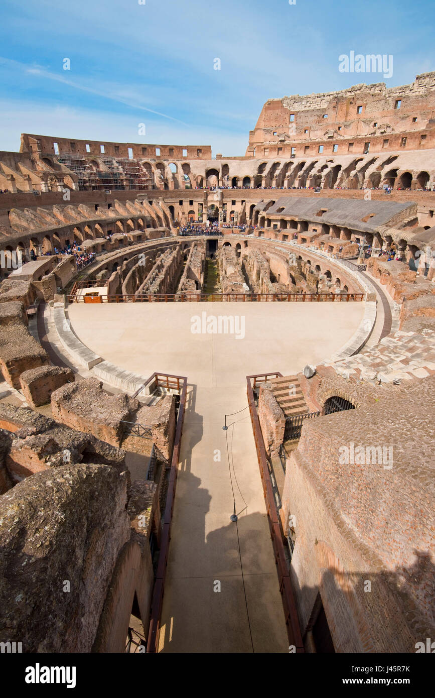 A wide angle interior view of the amphitheatre inside the Colosseum on ...