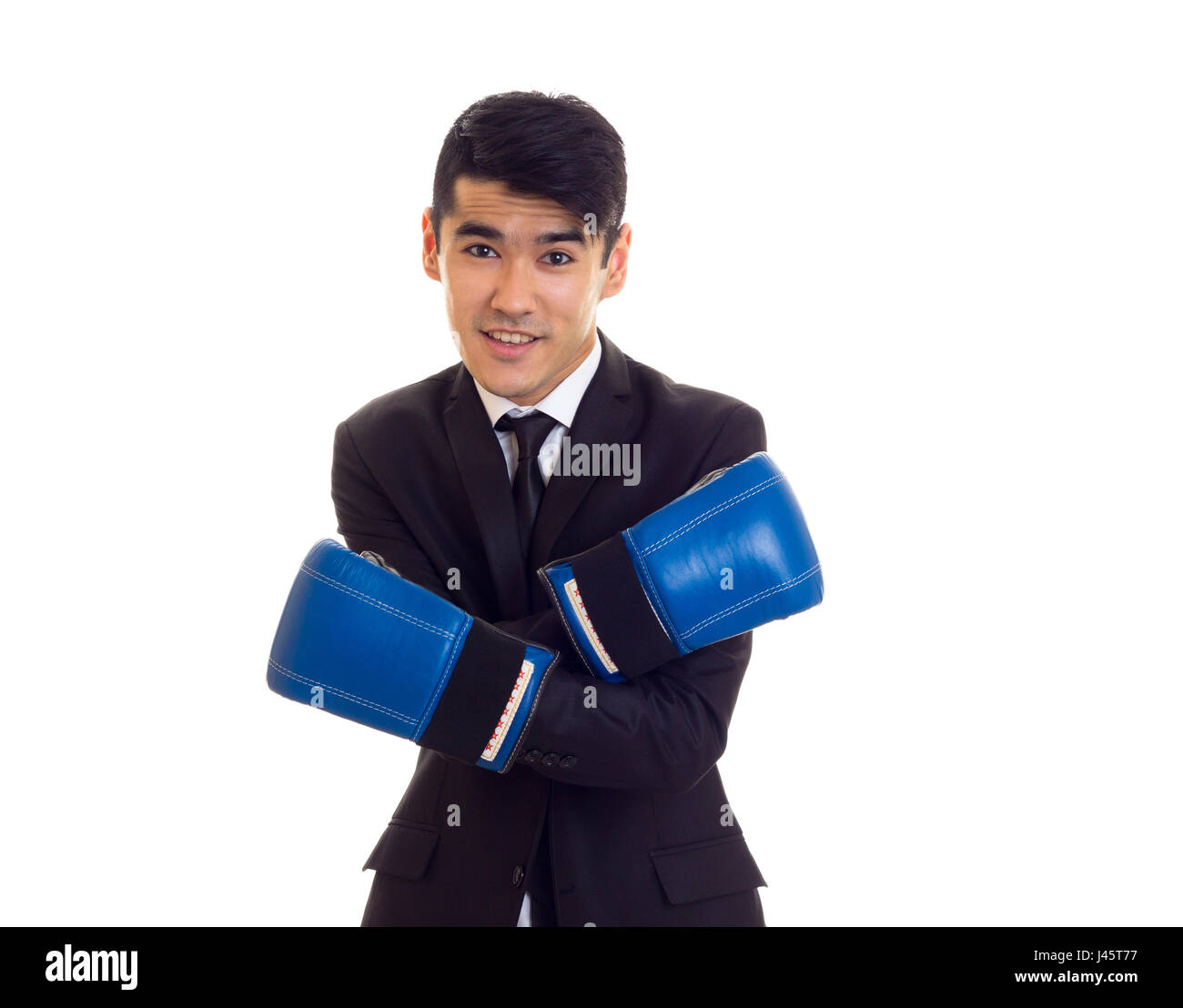 Young man in suit with boxing gloves Stock Photo - Alamy