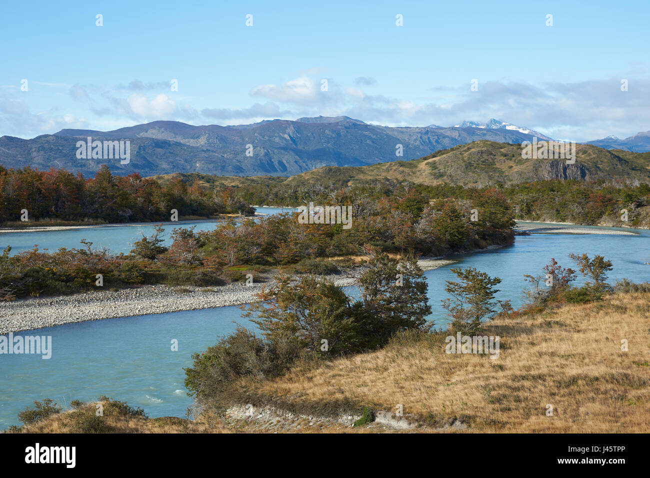 Rio Grey running through Torres del Paine National Park, Chile Stock ...