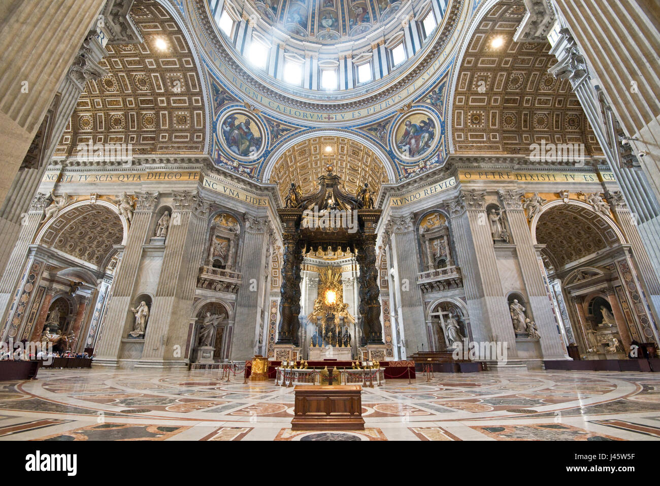 An wide angle interior view inside St Peter's Basilica of the main ...