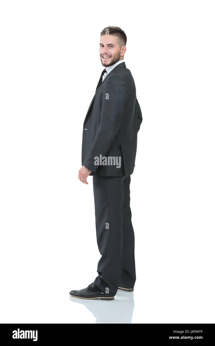 Full length smiling business man looking at camera and standing Stock ...