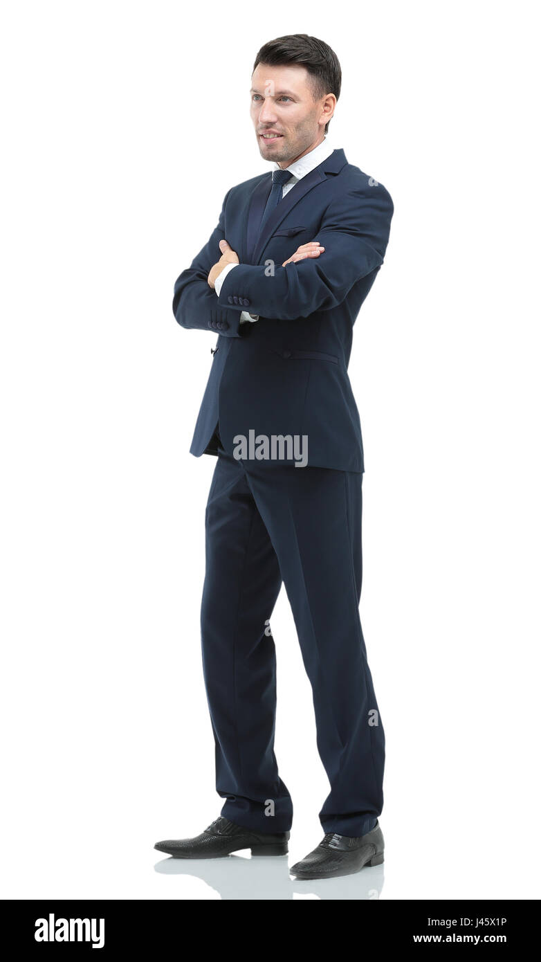 Full length business man standing sideways. Isolated on white Stock ...