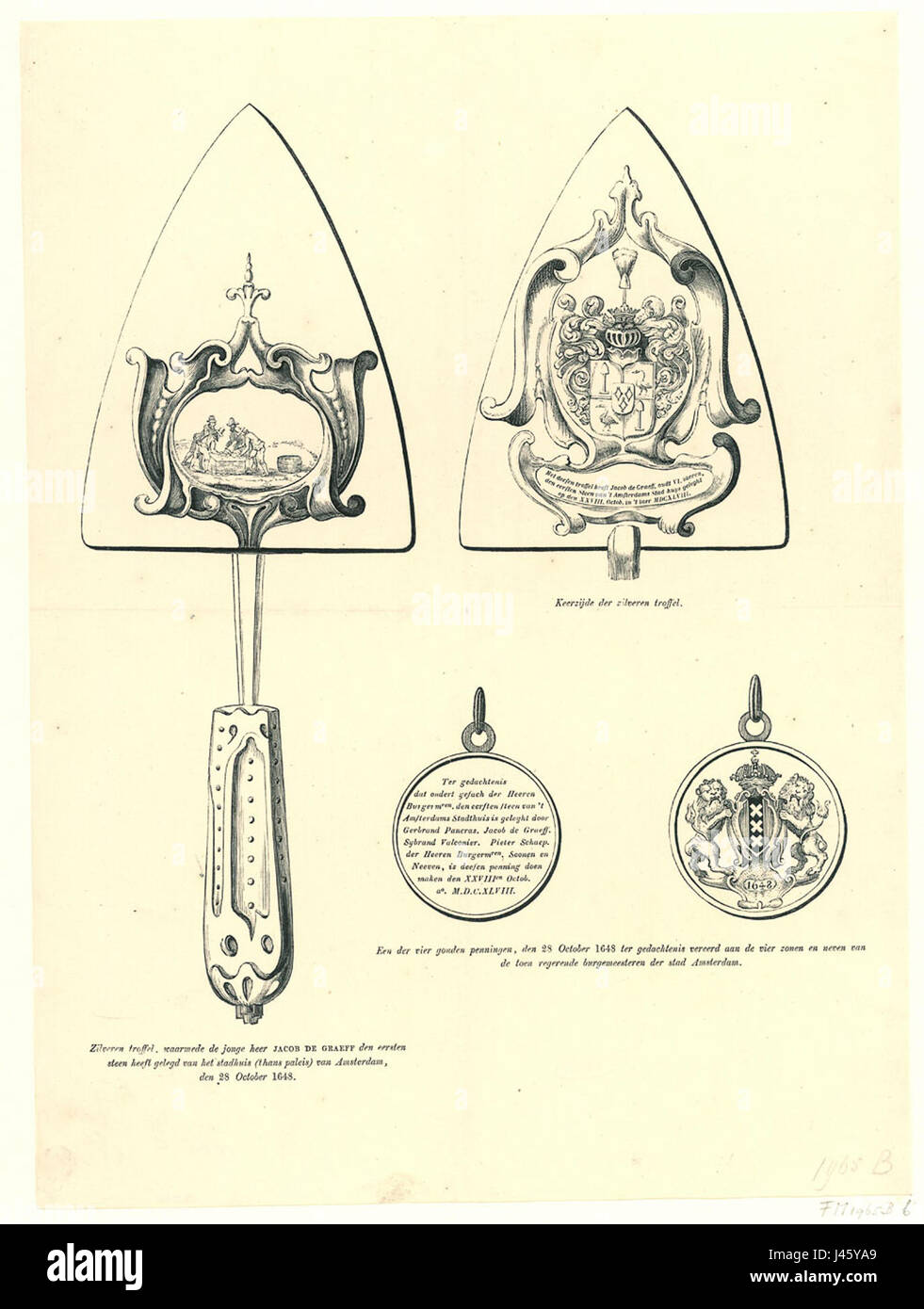 The modern image depicts the silver trowel used by Jacob de Graeff on ...