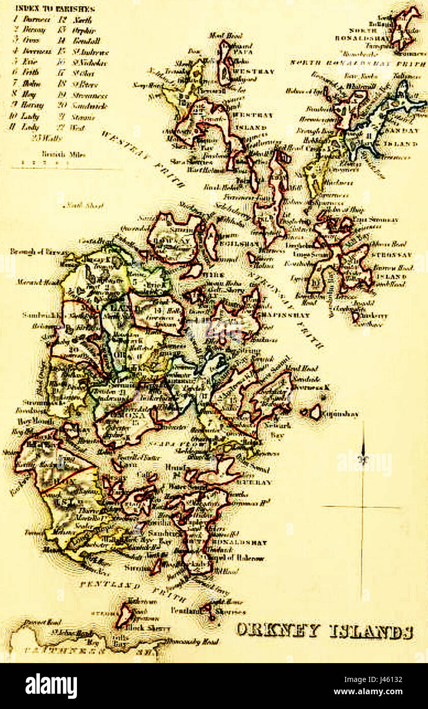 ORKNEY ISLANDS Civil Parish map c.1854 Stock Photo - Alamy