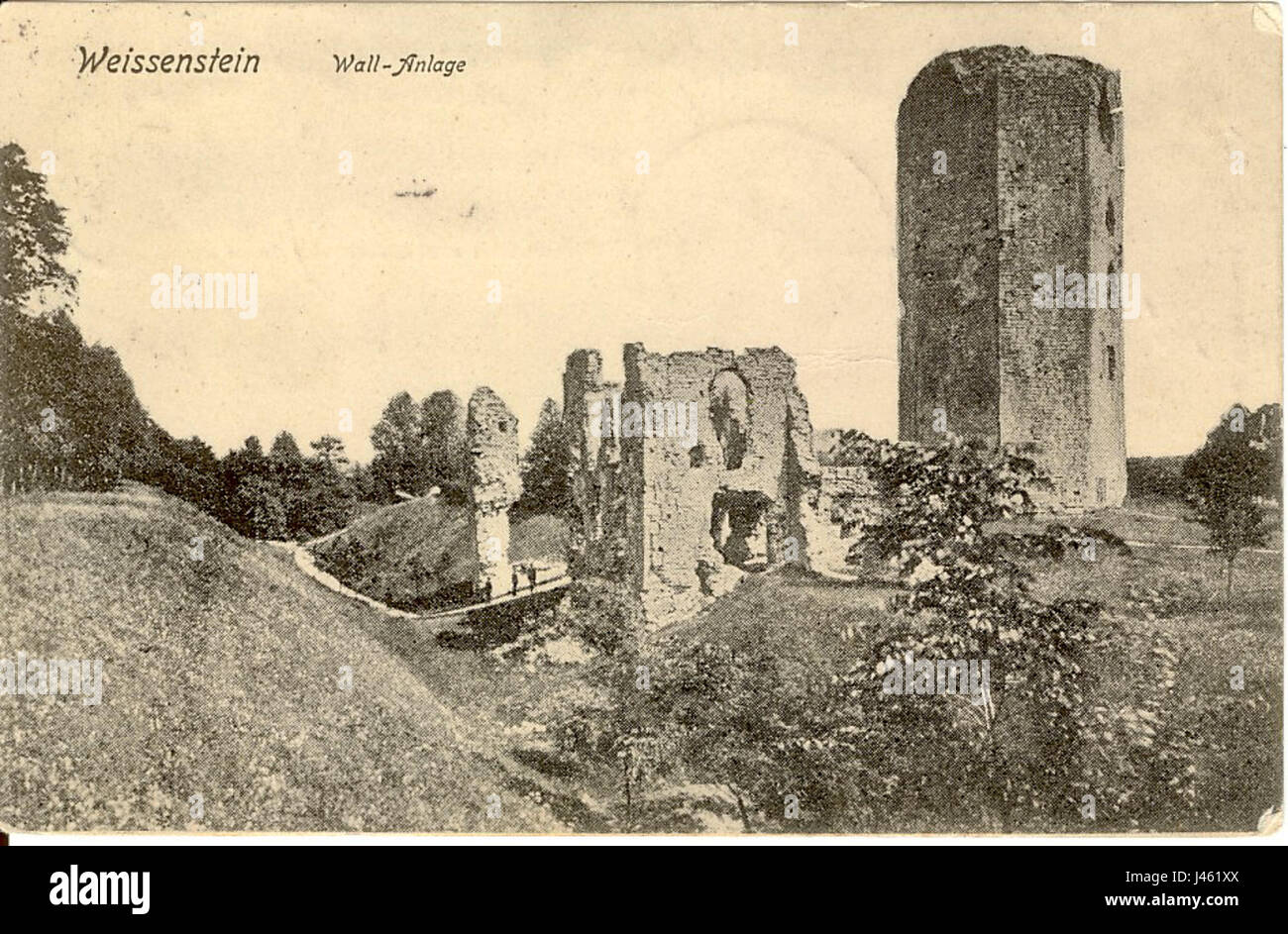 The image shows the ruins of the Paide Castle in Estonia, reflecting ...