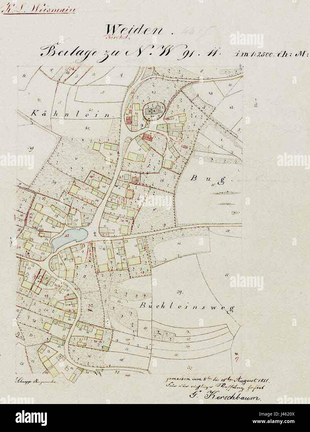 Ortsplan von Weiden is a map from 1851 showing the layout and ...