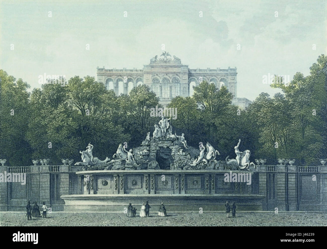A photograph of the Neptunbrunnen Gloriette, a historic fountain ...