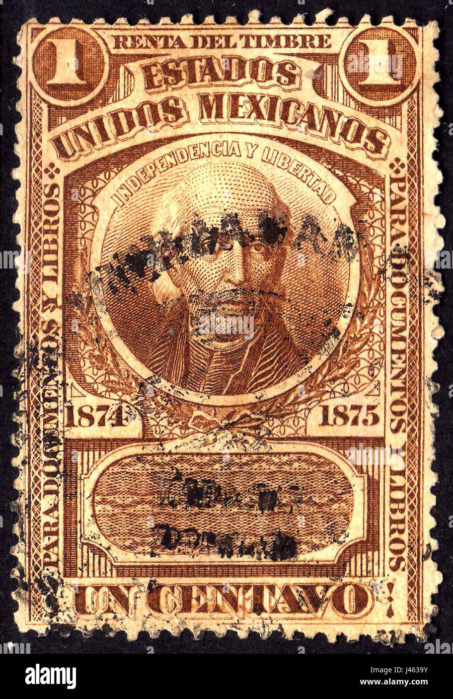 Mexican 1874 75 documentary revenue stamp Stock Photo - Alamy