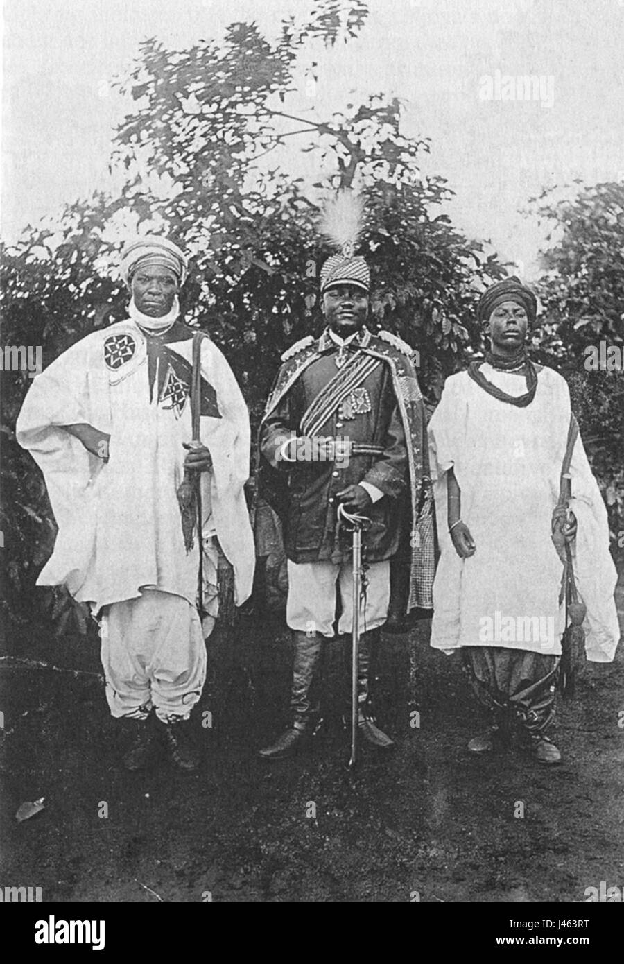 A historical image featuring Njoya, a prominent figure, and two other ...