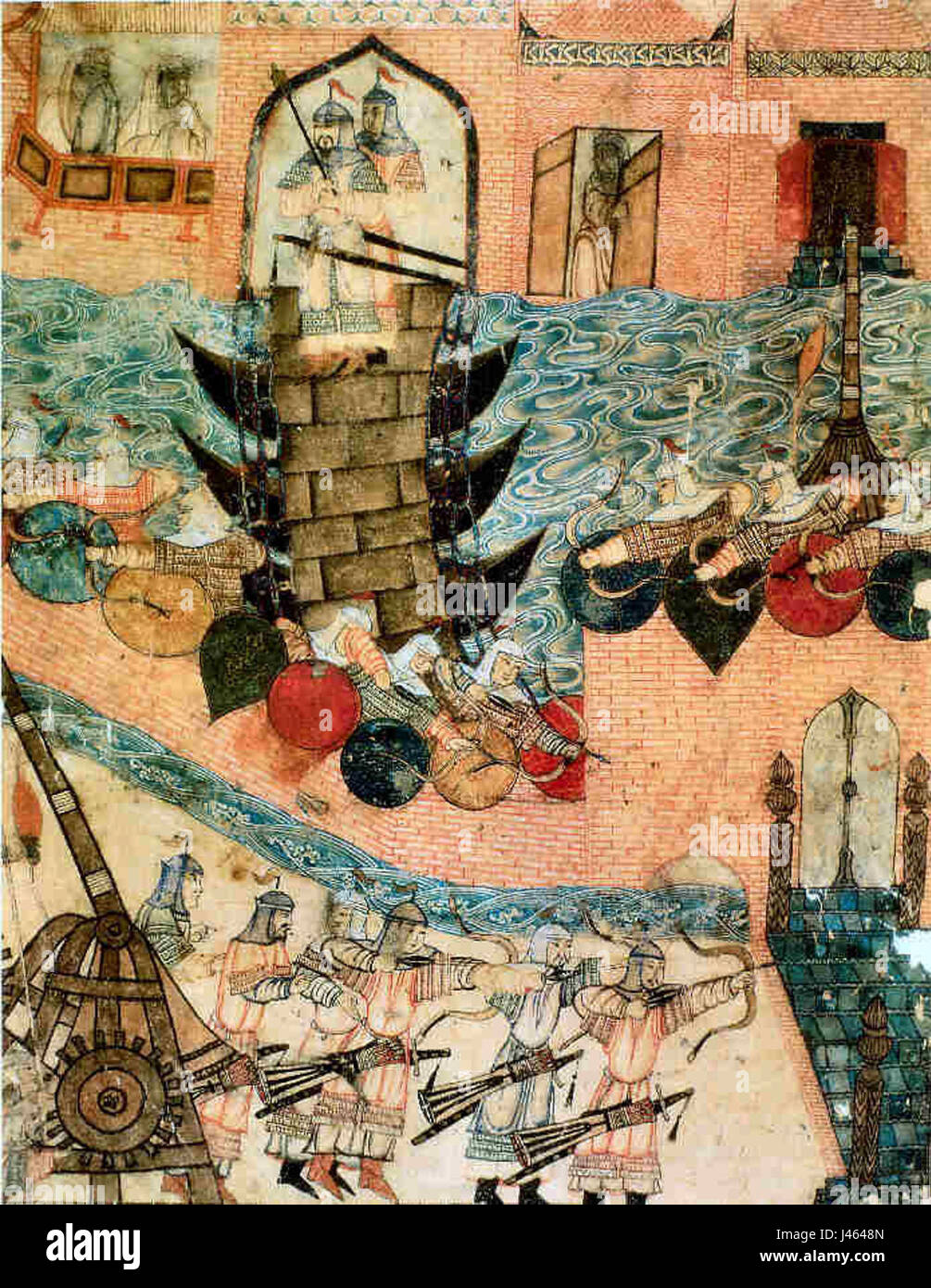 This Persian illustration from the 14th century depicts Mongol siege ...