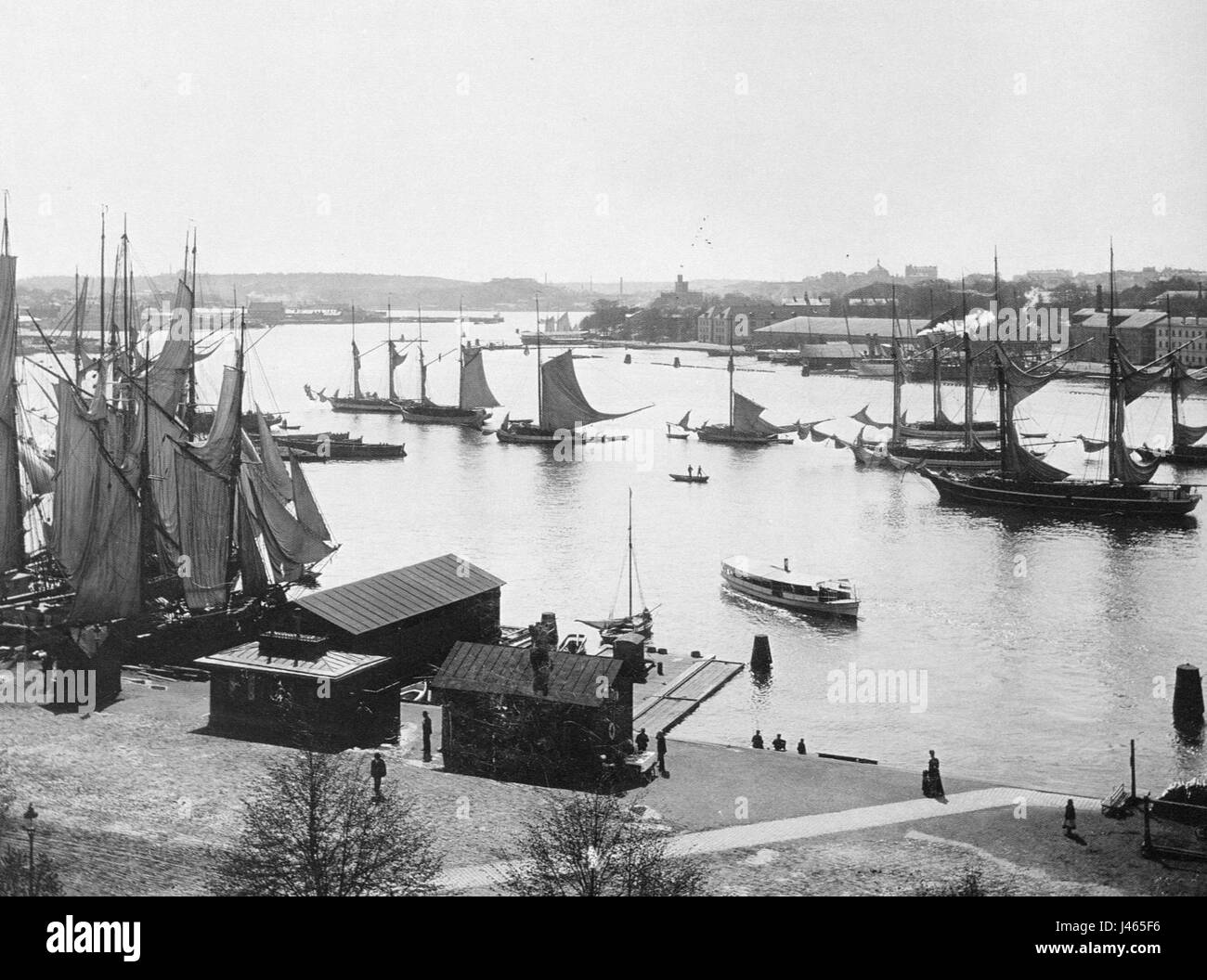 This image shows Nybroviken, a part of Stockholm's waterfront, circa ...