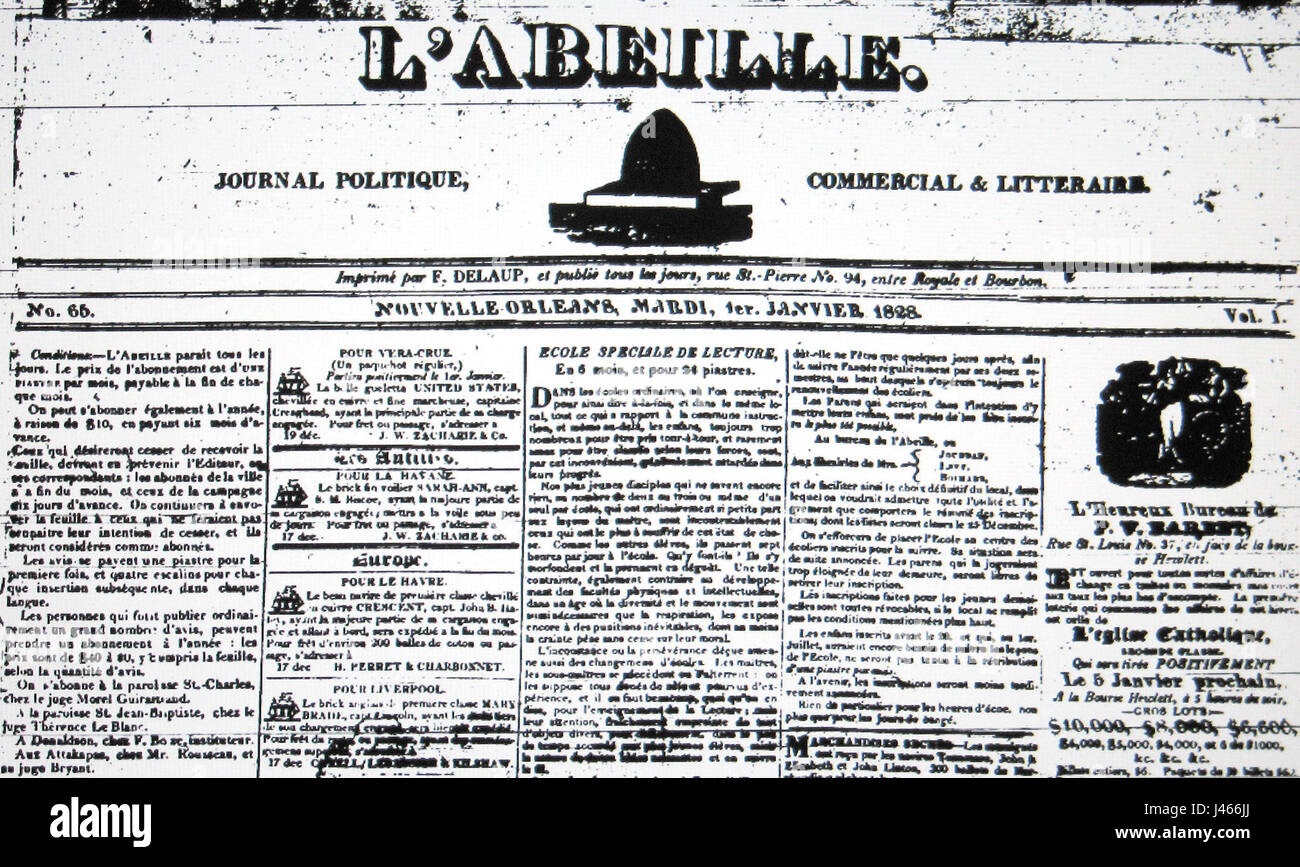The New Orleans Bee, published on January 1, 1828, was an important ...