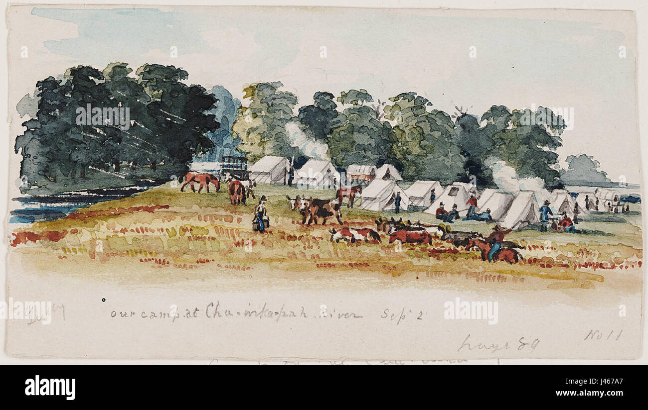 Our Camp at Cha inka pah River by Alfred Sully circa 1856 Stock Photo ...