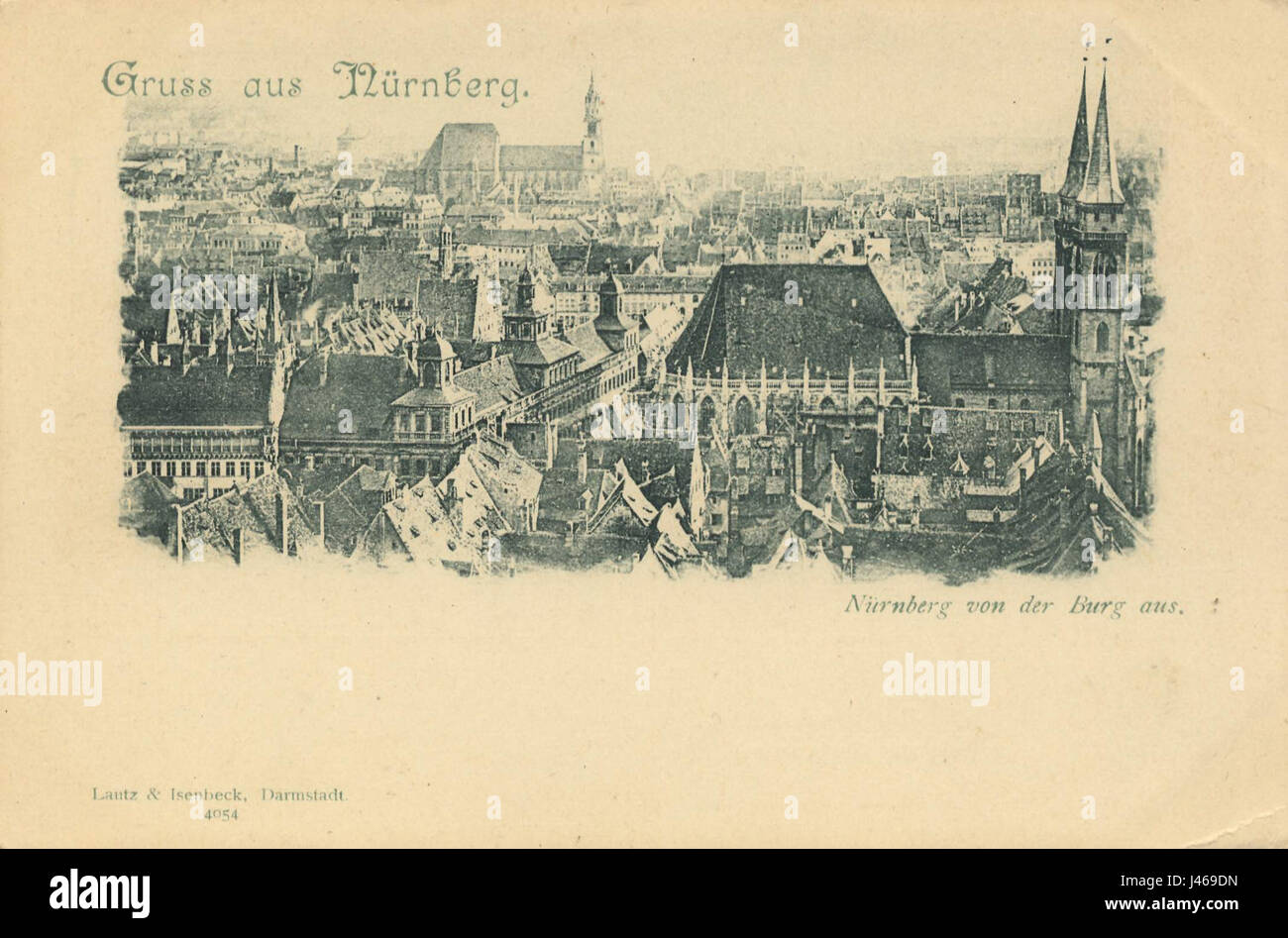 This is a vintage postcard from Nuremberg, Germany, depicting the city ...