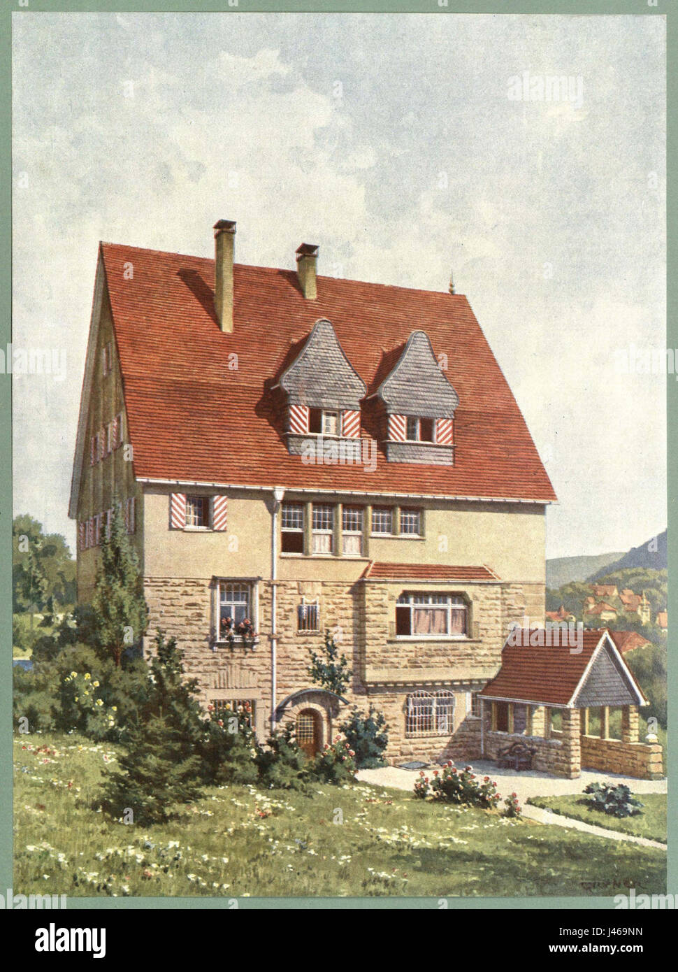 The watercolor painting 'Moderne Villen in Meisteraquarellen Serie II ...