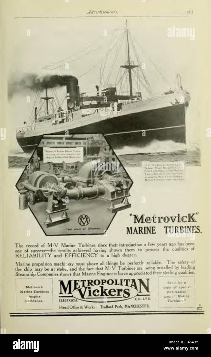 The 1923 advertisement by Metropolitan Vickers, published in Brasseys ...