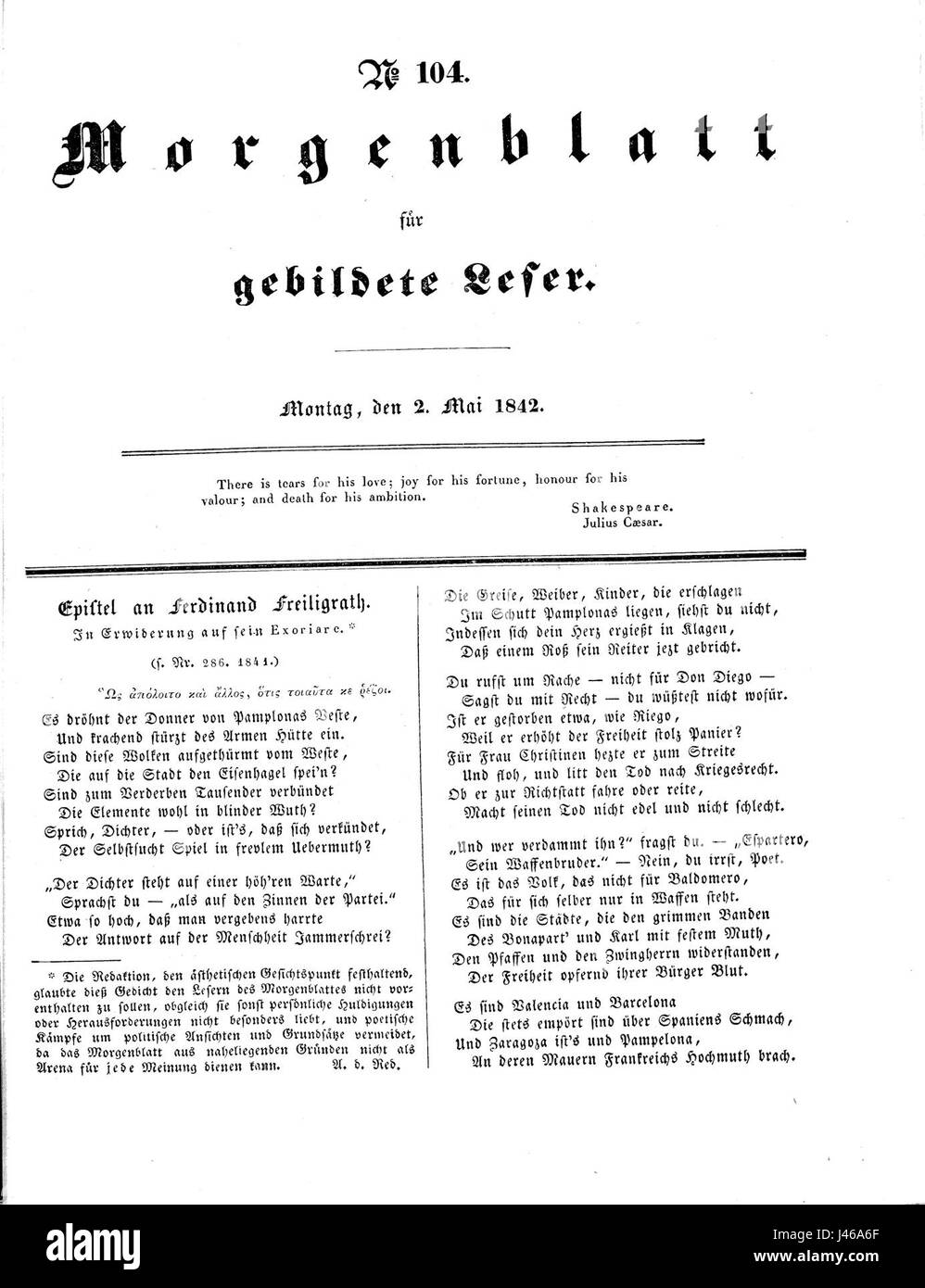 Morgenblatt fuer gebildete Leser 1842 413 Stock Photo - Alamy