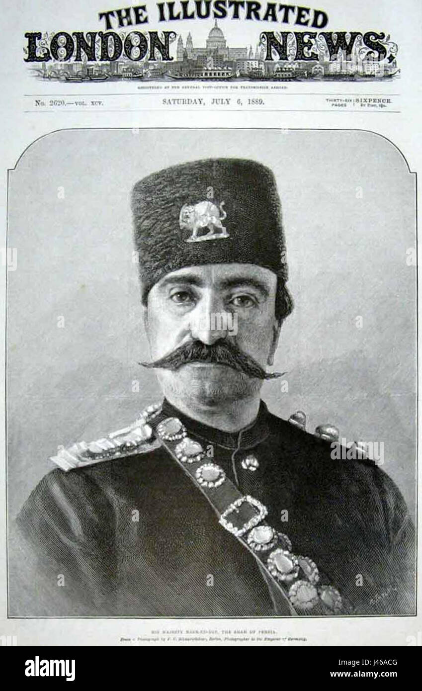 This photograph captures Nasser ed Din Shah, the Shah of Persia, during ...