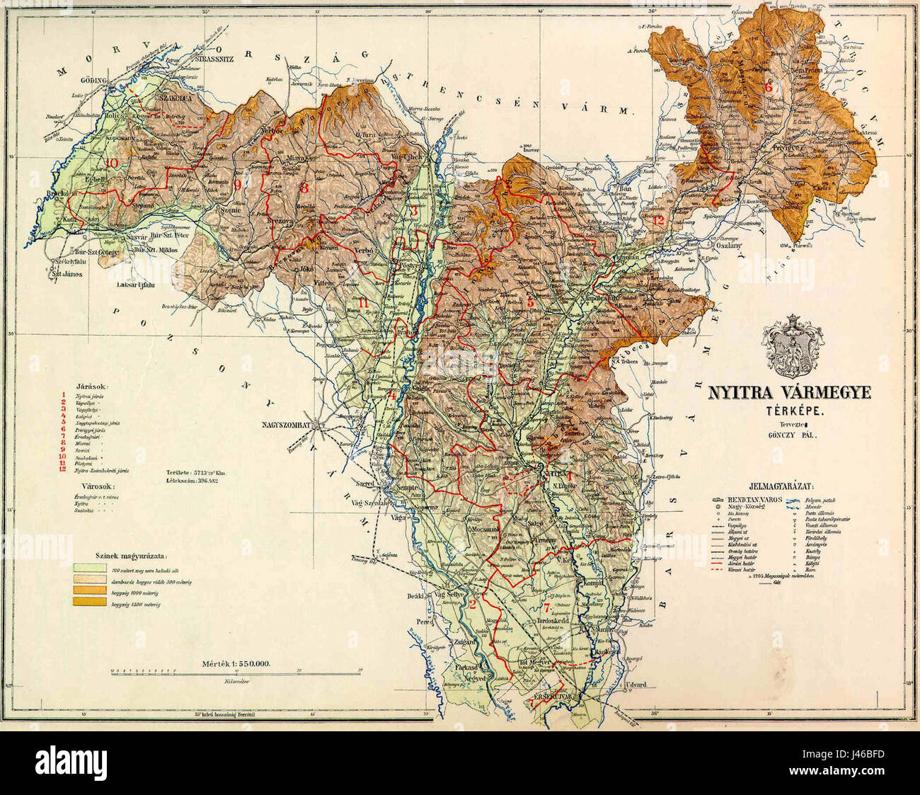 This map of Nyitra County, part of historic Hungary, illustrates the ...