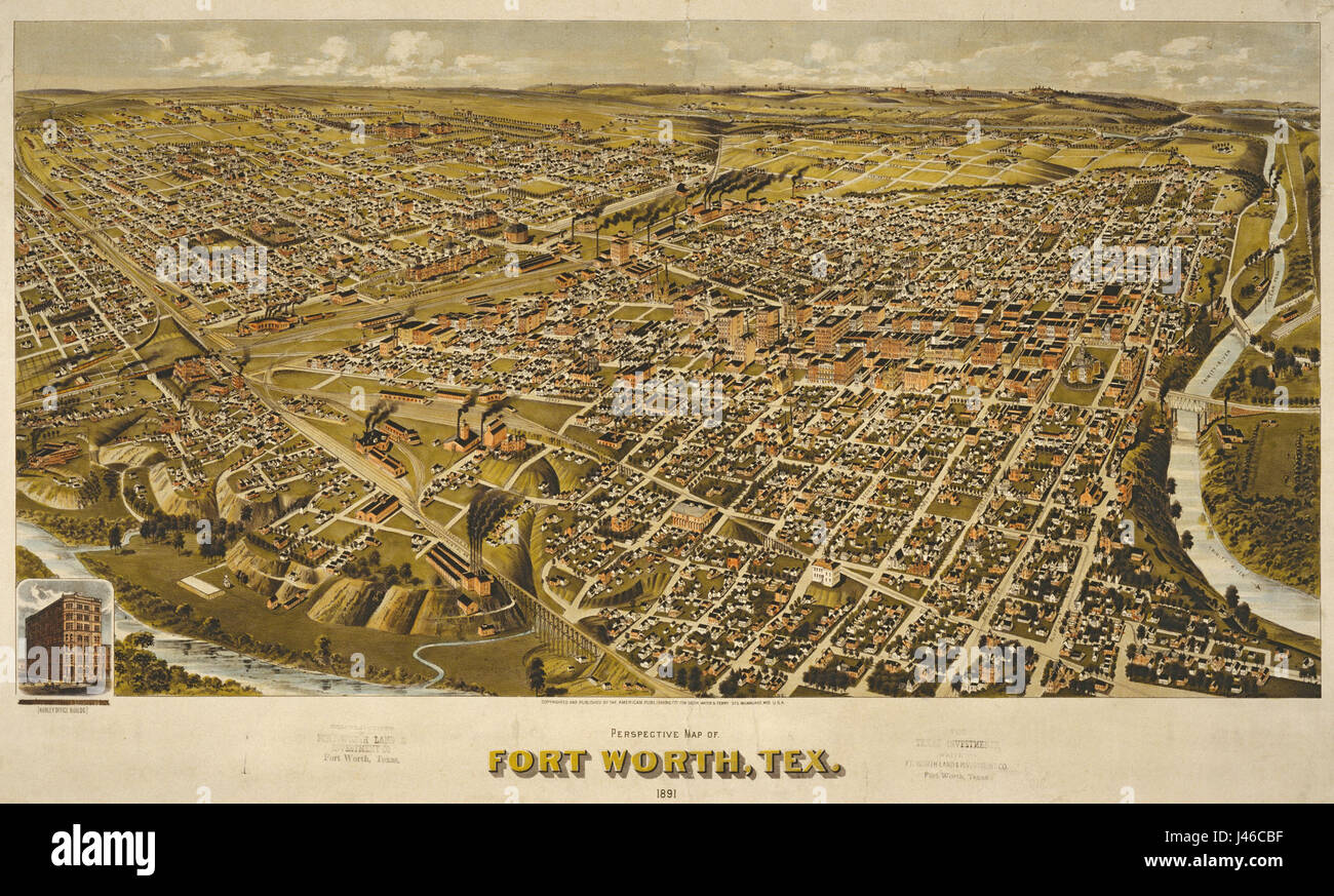 This is an old map of Fort Worth, Texas, from 1891, showcasing the city ...