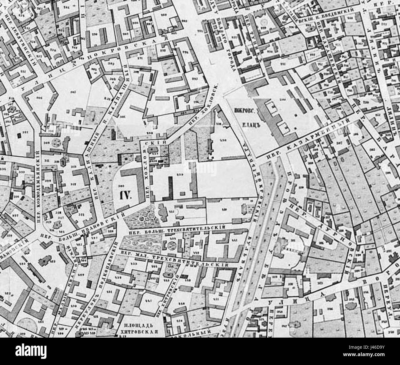 This map, dated 1852, shows Pokrovsky Boulevard in Moscow, Russia, a ...