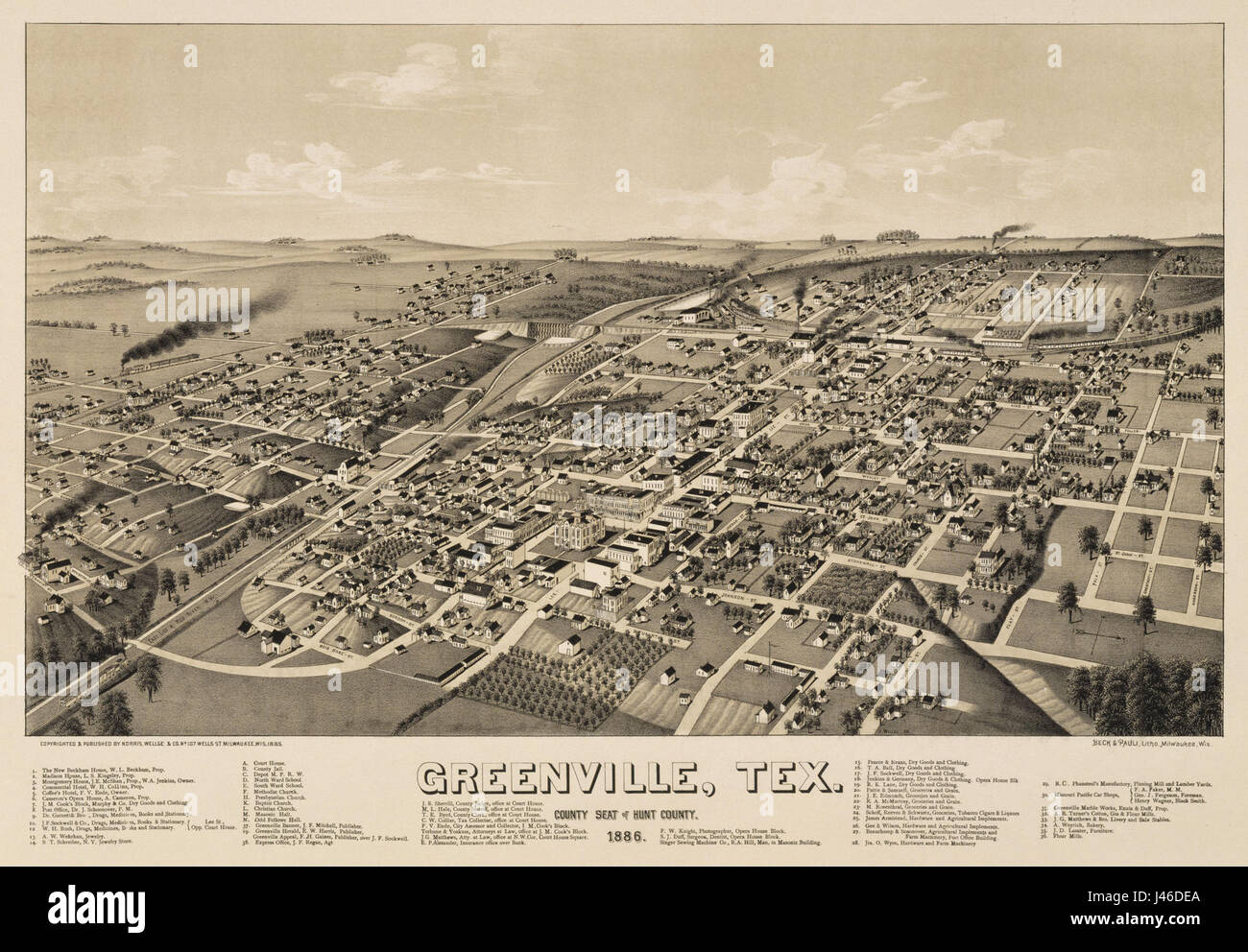 An old map from 1886 depicting the city of Greenville. The map offers a ...