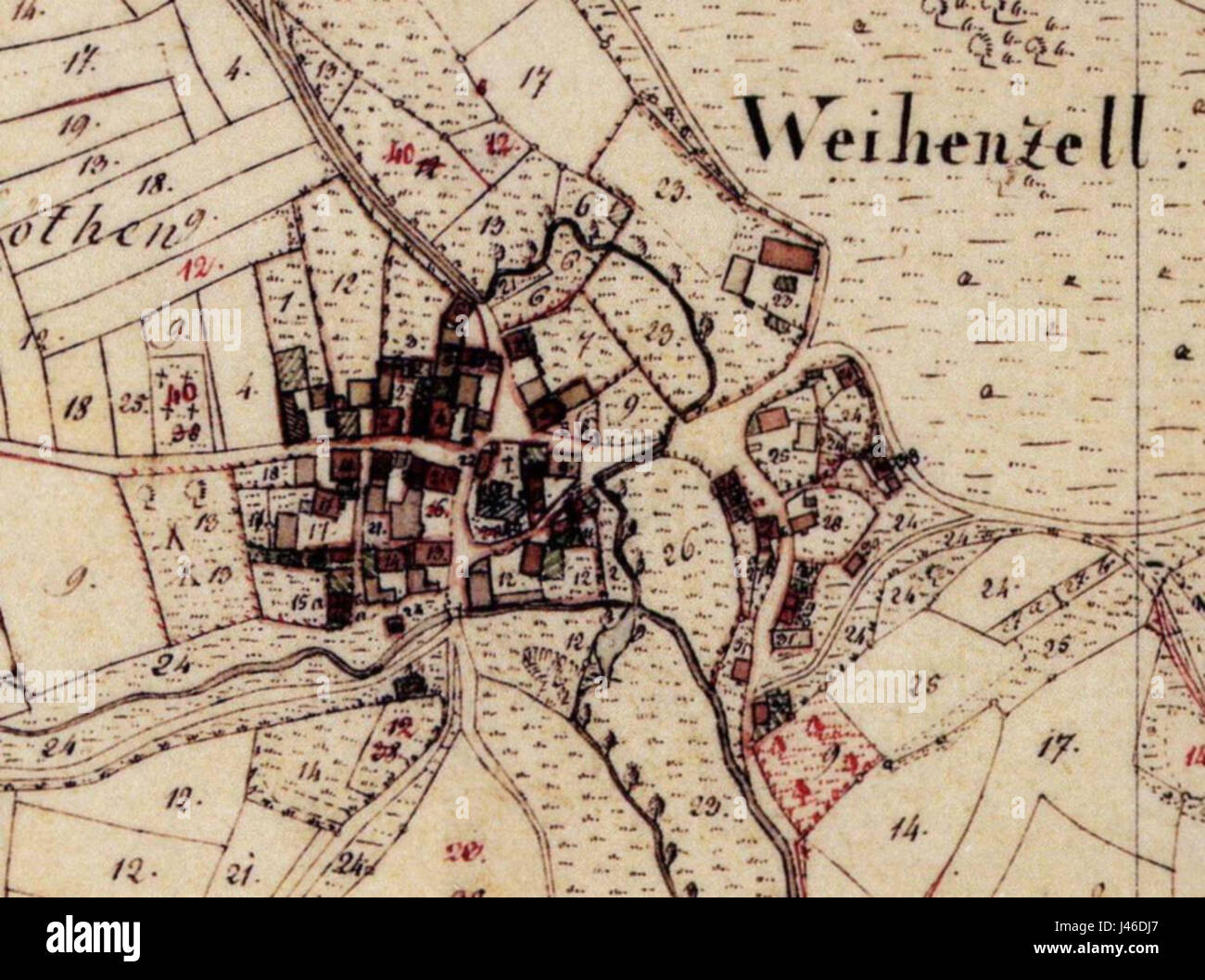 The 'Ortsplan Weihenzell (1824)' is a historical town plan of ...