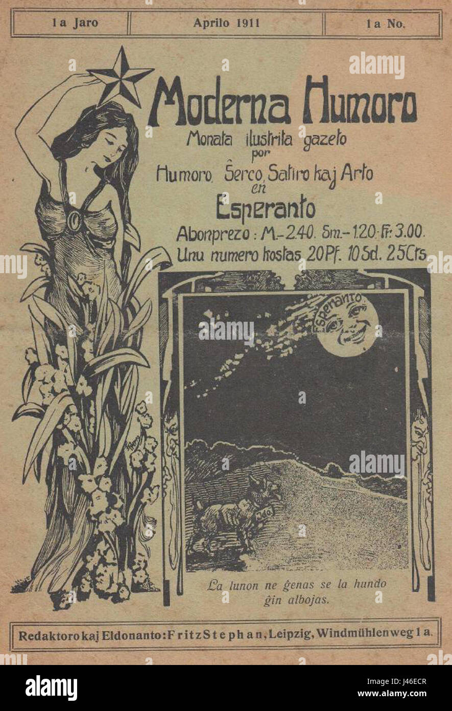 A satirical magazine issue titled 'Moderna Humoro No 1,' published in ...