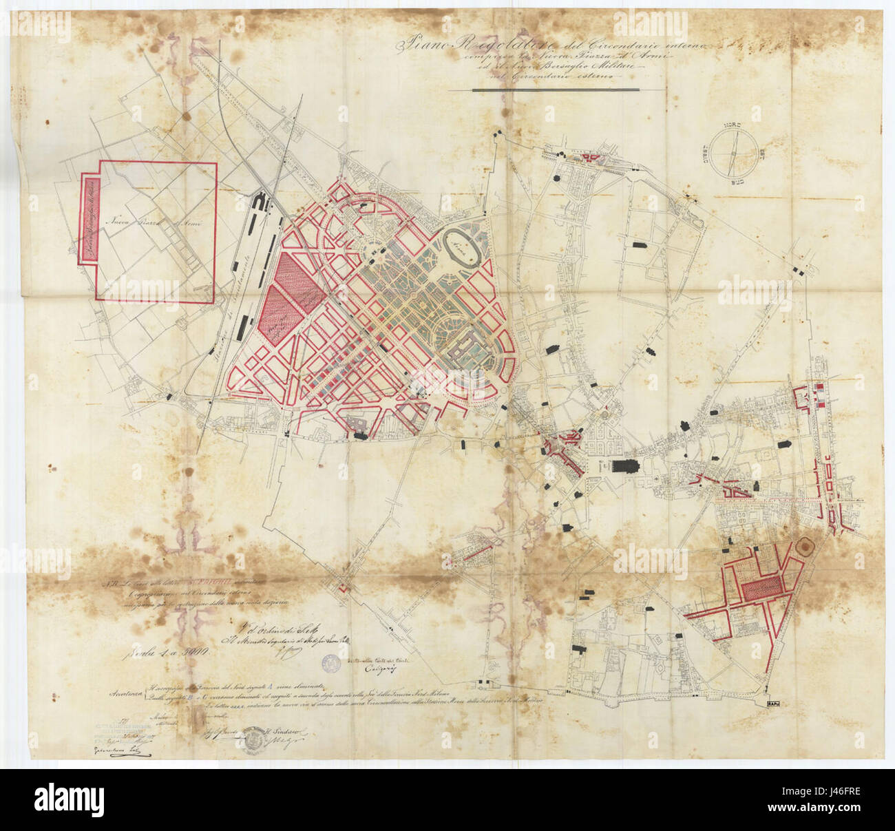 The 1906 urban planning map of Milan outlines the regulatory framework ...