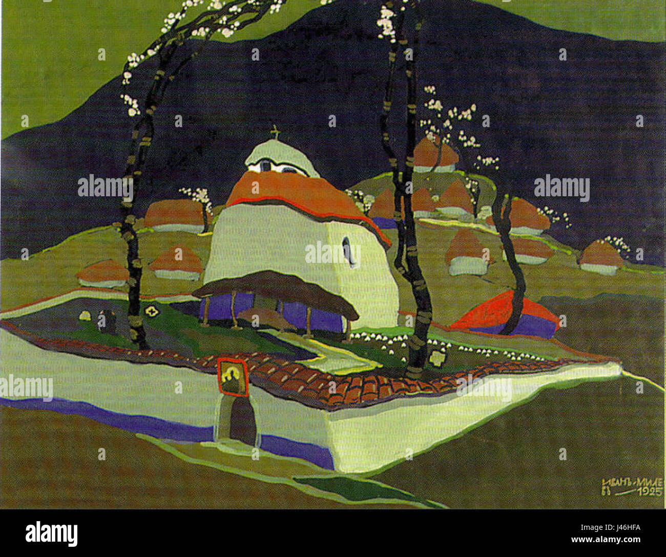 Muglizhki, a 1924 artwork, features a rural Russian landscape ...