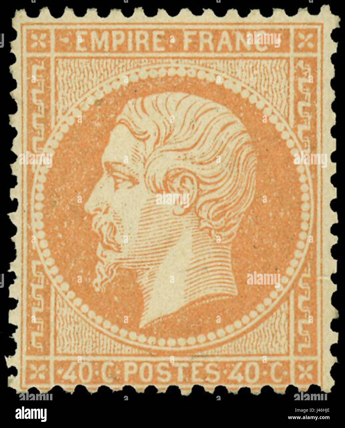 This stamp features an image of Napoleon Bonaparte in a 30-cent orange ...