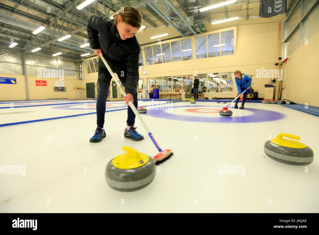 Children curling at Naseby on the Otago Rail Trail, New Zealand Stock ...