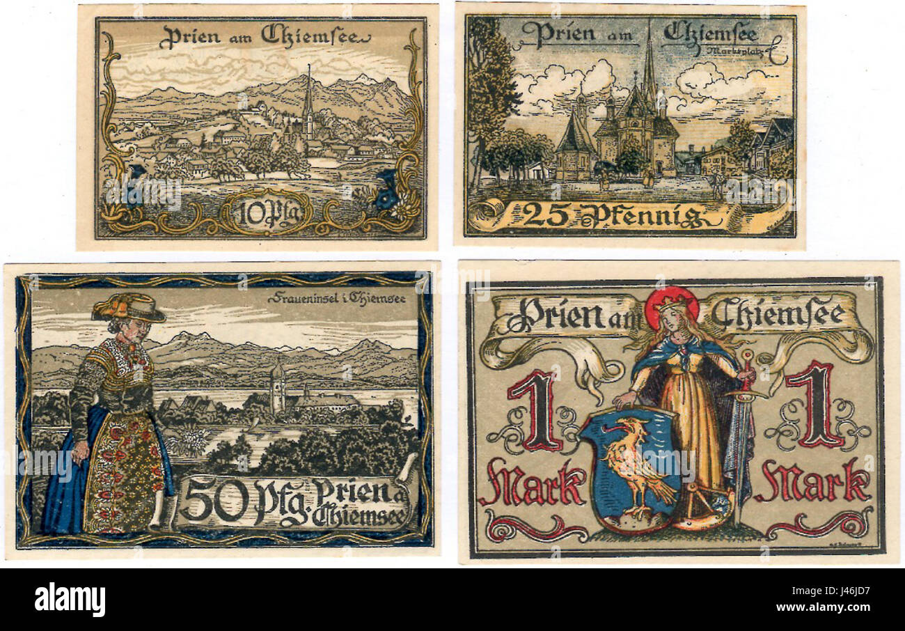 Notgeldscheine, or emergency banknotes, issued in Prien in 1920, were ...