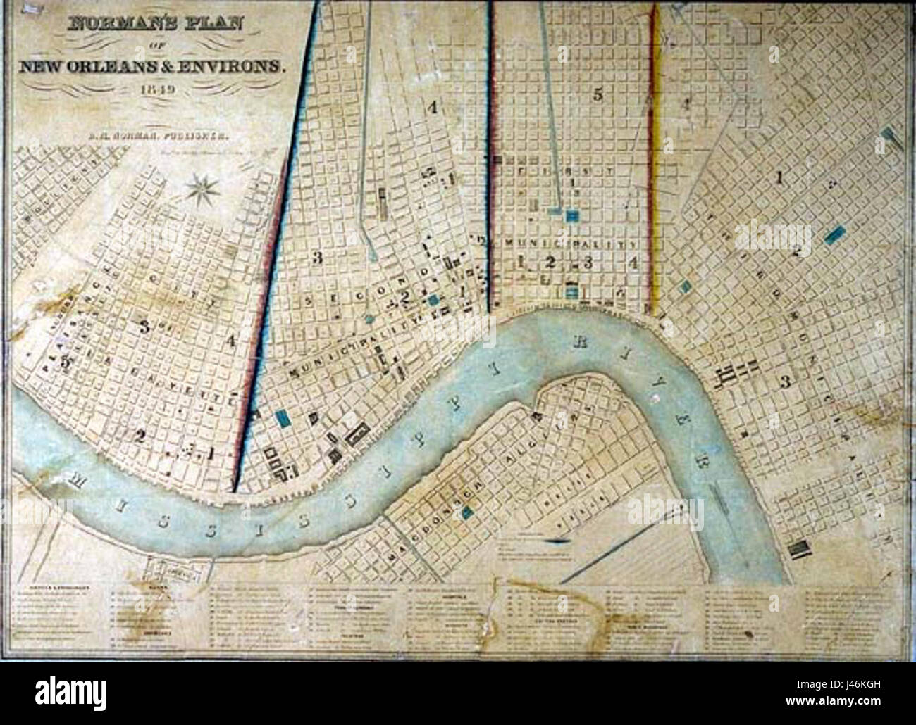 The Norman Plan of New Orleans from 1849 presents a detailed map of the ...