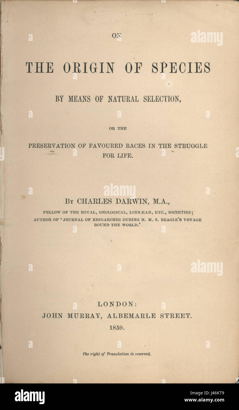 A reference to the title page of Charles Darwin's groundbreaking work ...