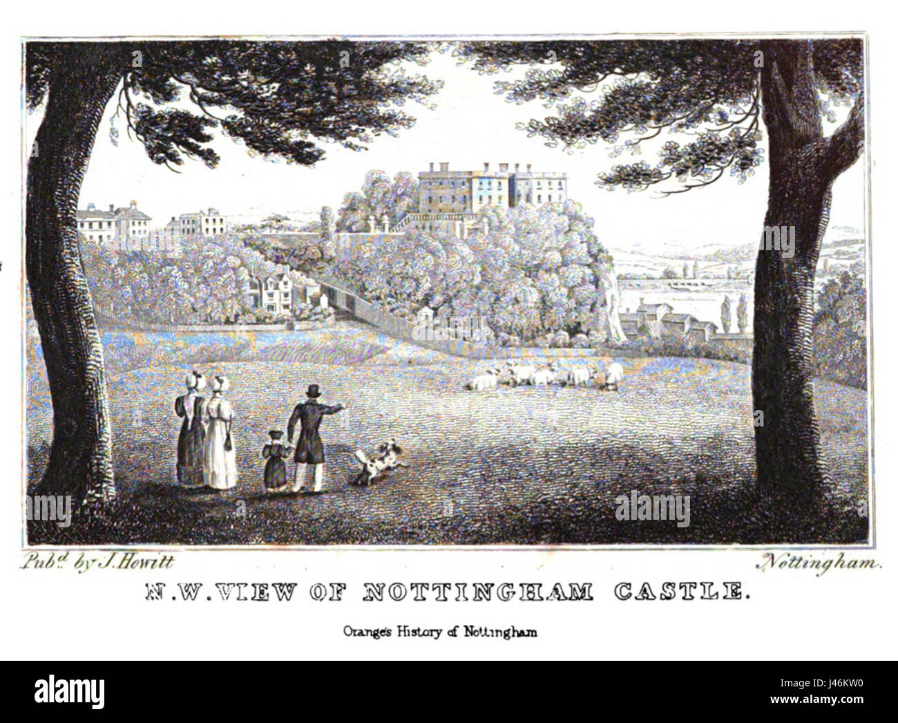Nottingham Castle, depicted in 1840, showcases the architectural ...