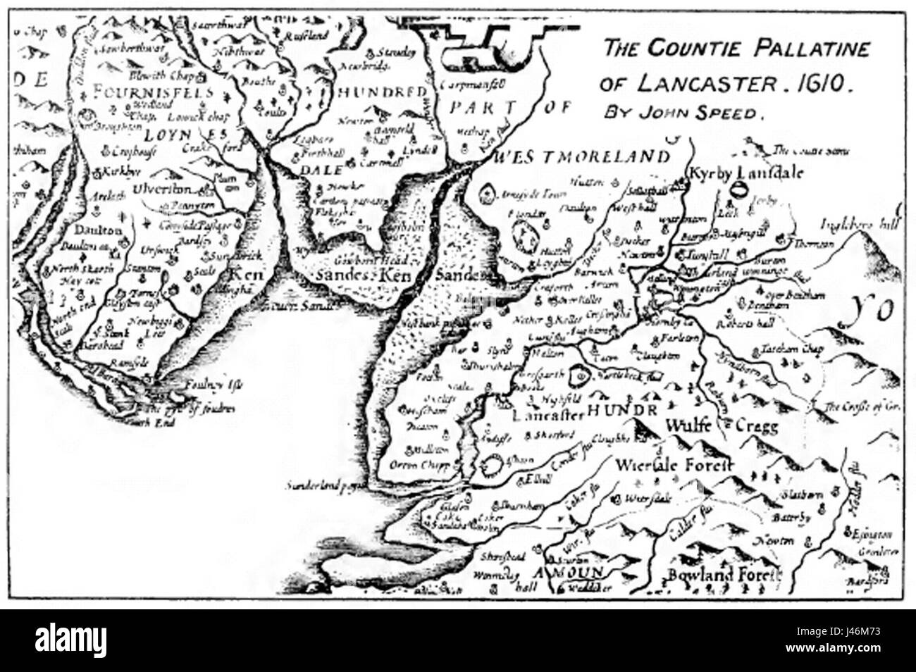 This image represents a historical snapshot of North Lancashire in 1610 ...