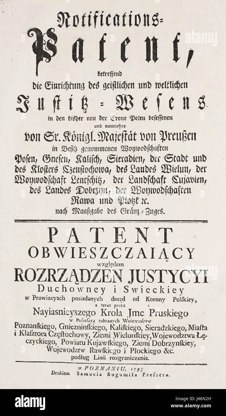 This patent, issued in 1793, announces the Prussian annexation, a ...