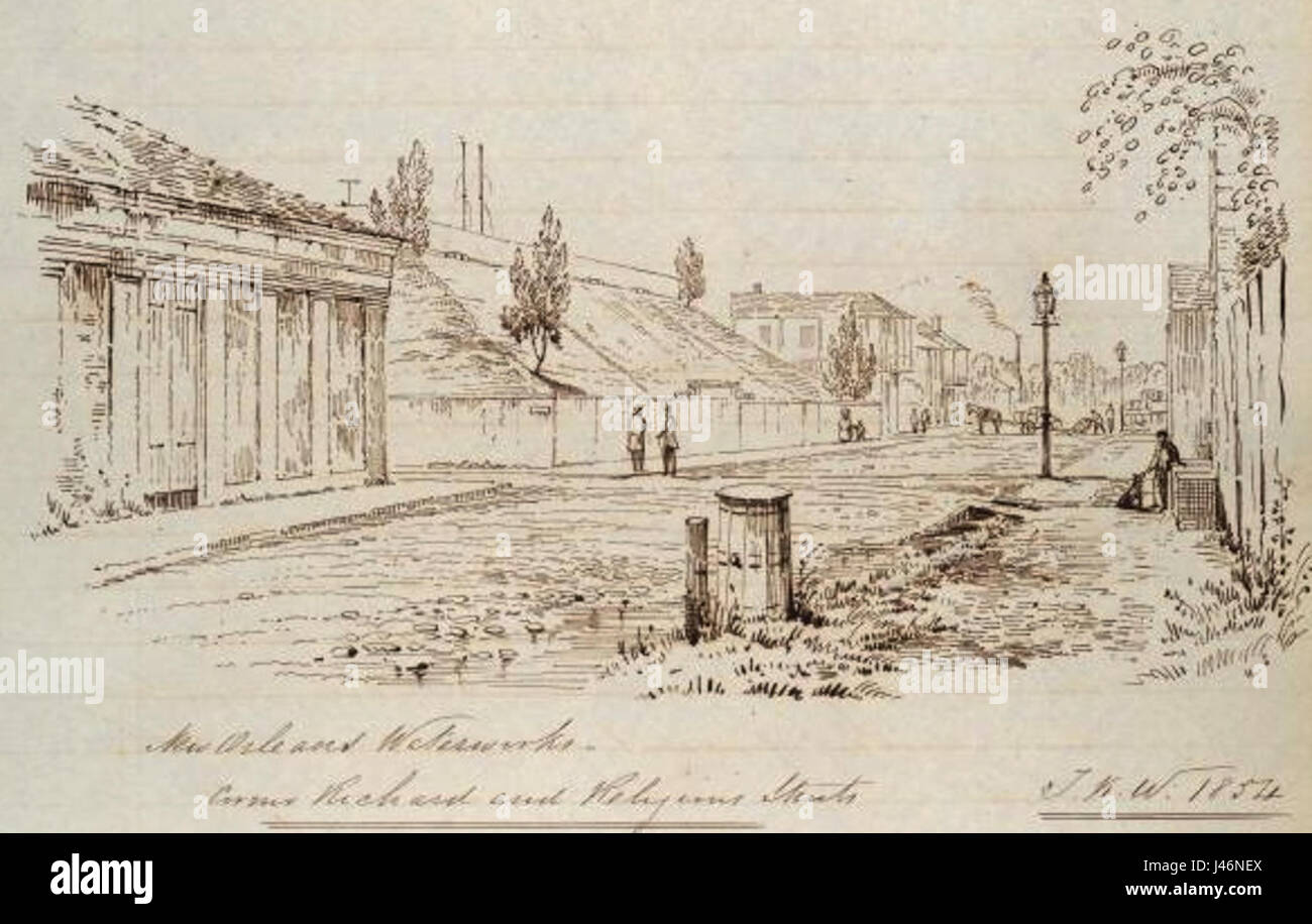 The 1854 map of NOWaterworks by Wharton presents early infrastructure ...