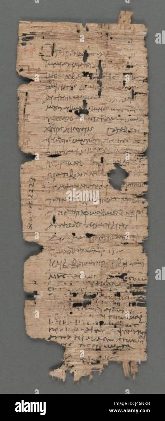 This image depicts an ancient papyrus bill of sale for a donkey. The ...
