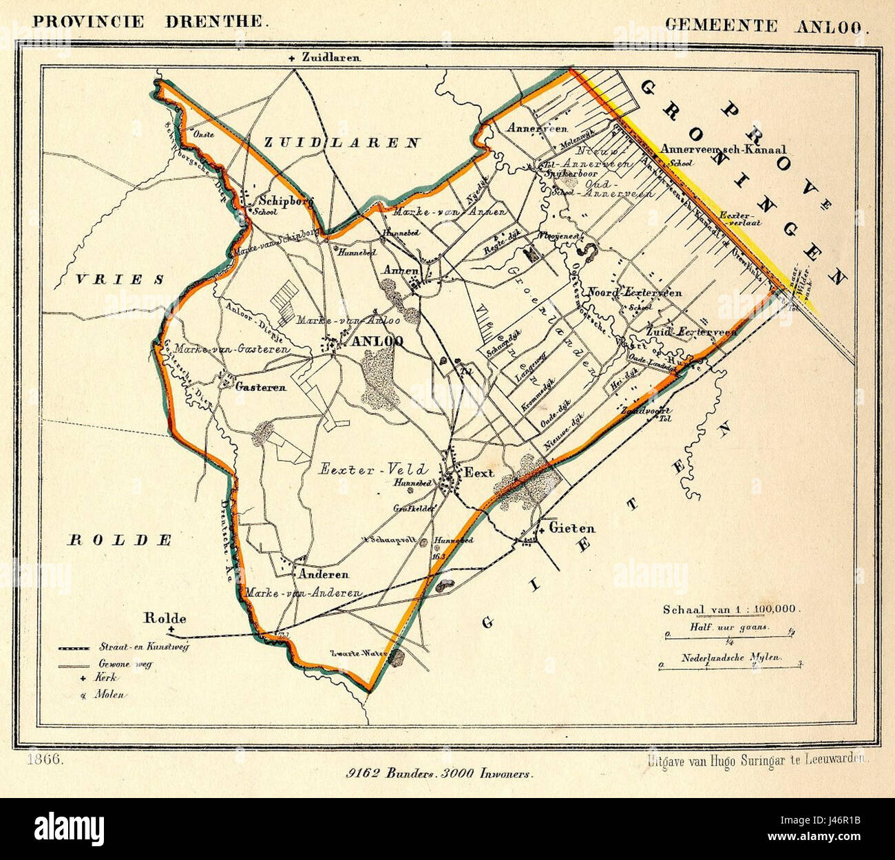 Netherlands, Anloo, map of 1866 Stock Photo - Alamy