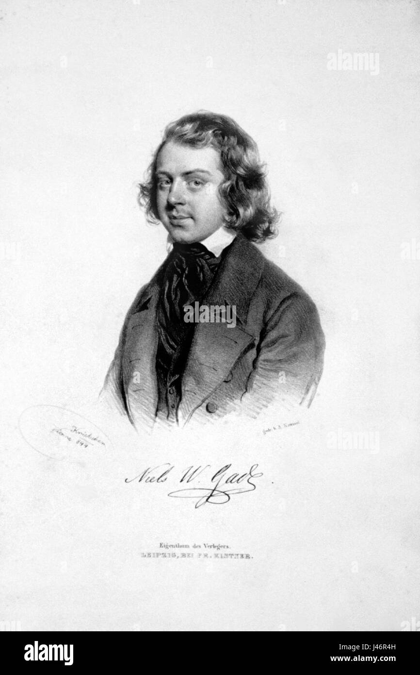 A lithograph of Niels Gade, a renowned Danish composer. This artwork ...